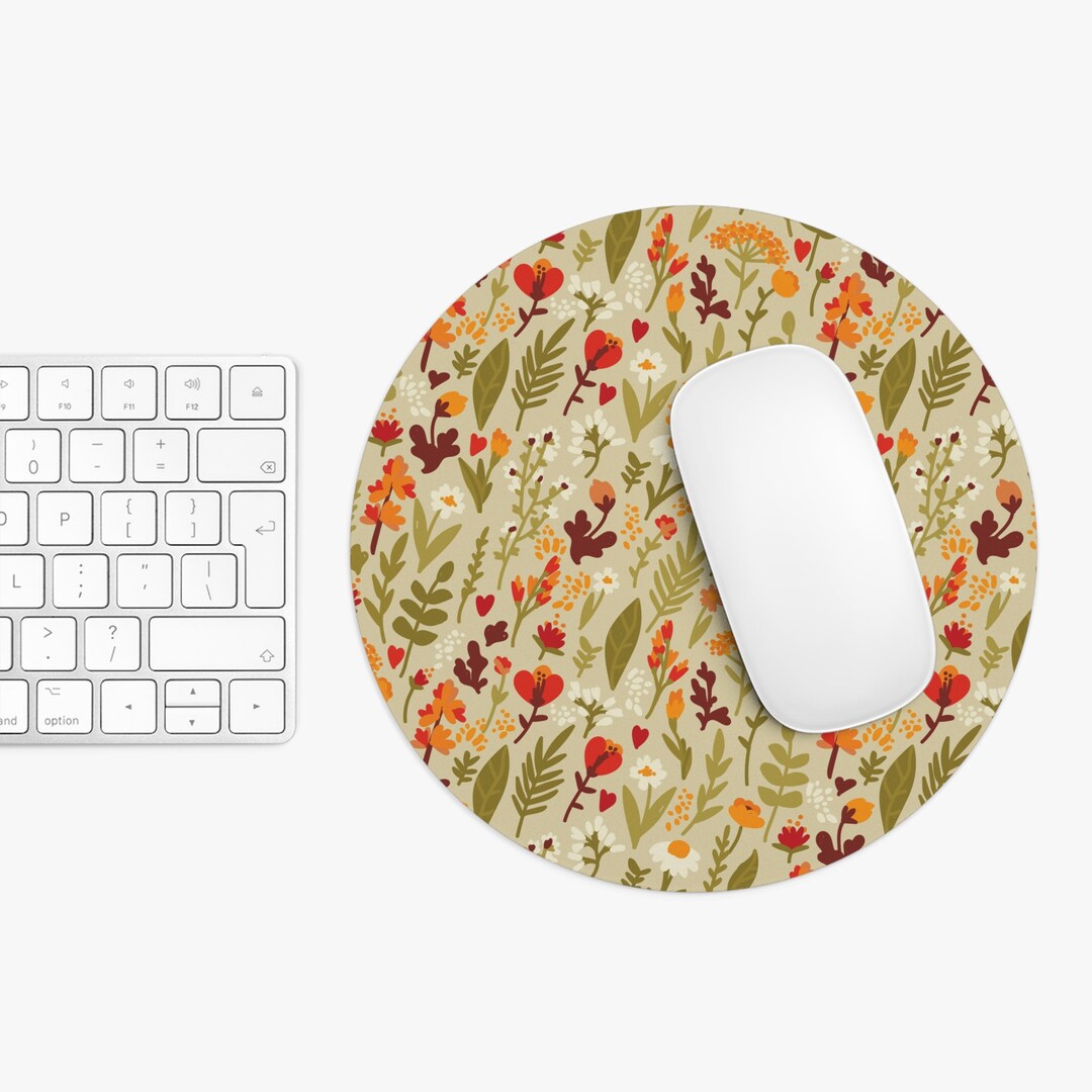 Mouse Pad Mat Round Cosy Cottagecore Pattern Autumn Fall Flowers Floral ...