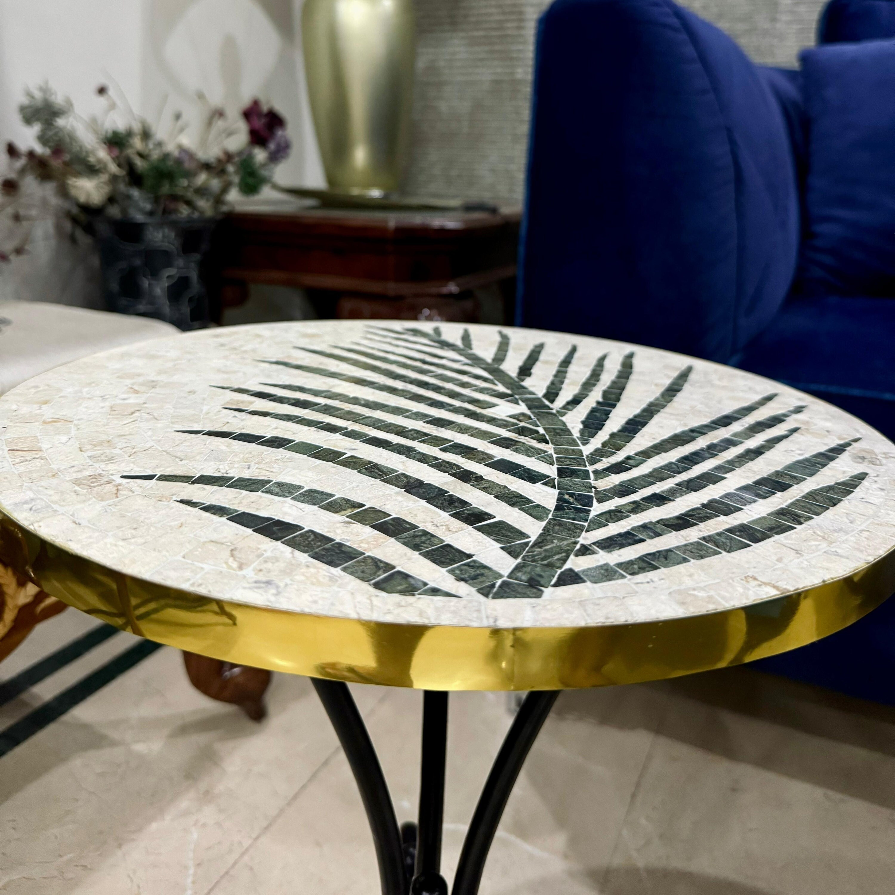 Handmade Mosaic Palm Leaf Side Table Elegant Artisan Craftsmanship - Etsy