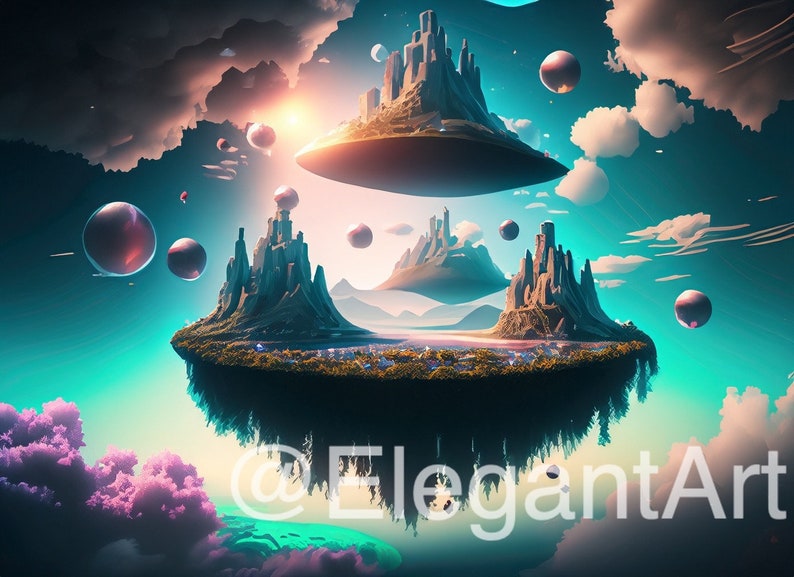 Floating Islands Fantasy Art Collection | Set of 5 Digital Prints ...