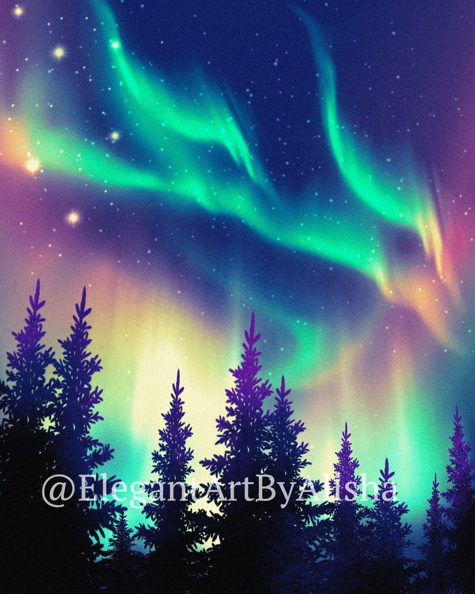 Stunning Northern Lights Digital Art Print | Vibrant Aurora Borealis ...