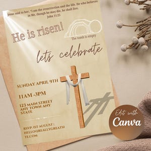 He is Risen Invitation, Easter Invitation, Church Invitation, - Etsy