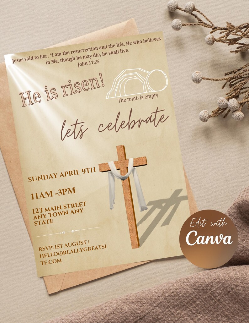 He is Risen Invitation, Easter Invitation, Church Invitation, - Etsy