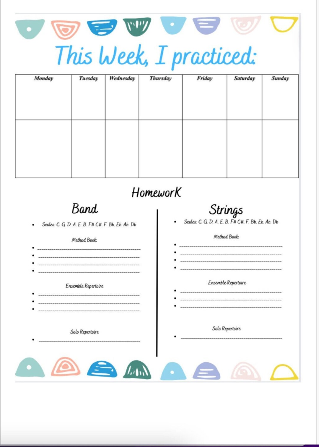 Music Practice Tracker Sheet - Etsy