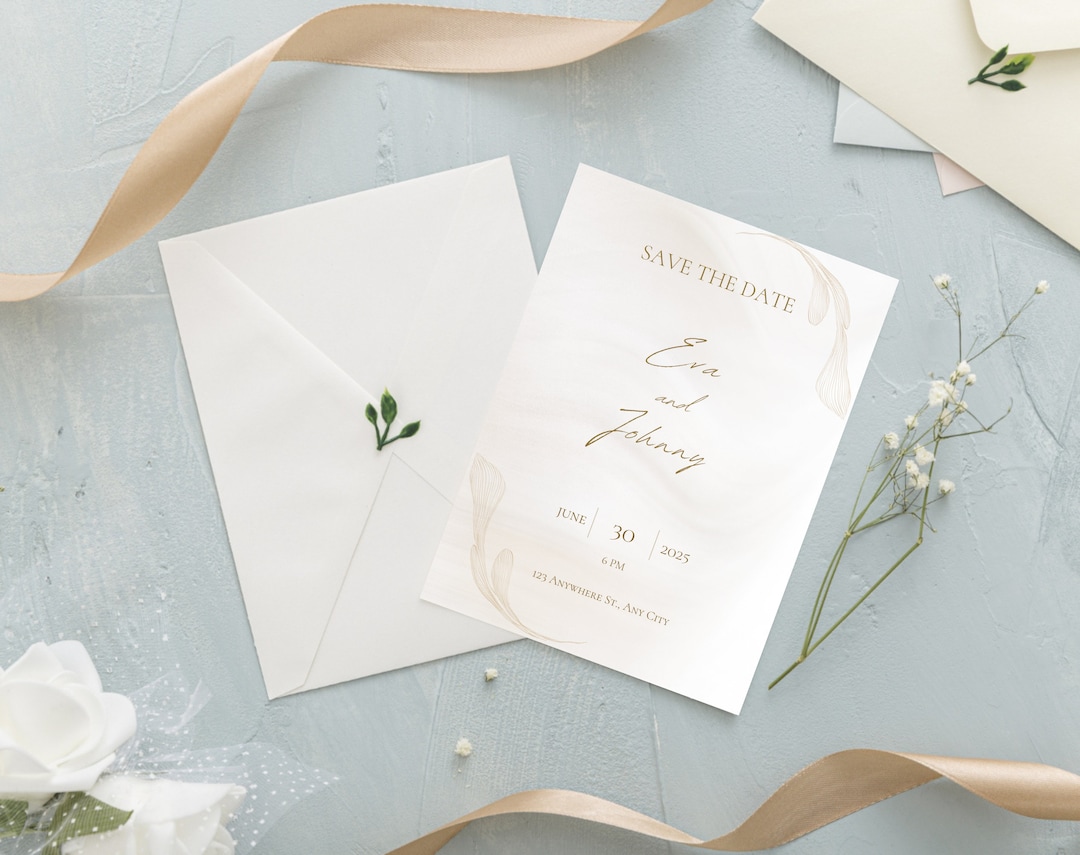 Neutral Minimal Wedding Invitation | Canva 100& Editable Wedding Day ...