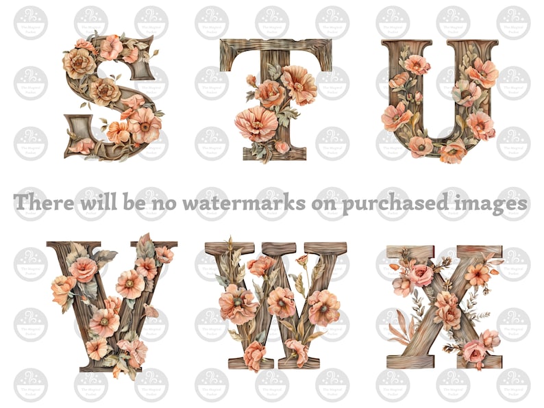 Boho Floral Alphabet PNG A-Z, Pink Flower Initial Letters Clipart Set ...