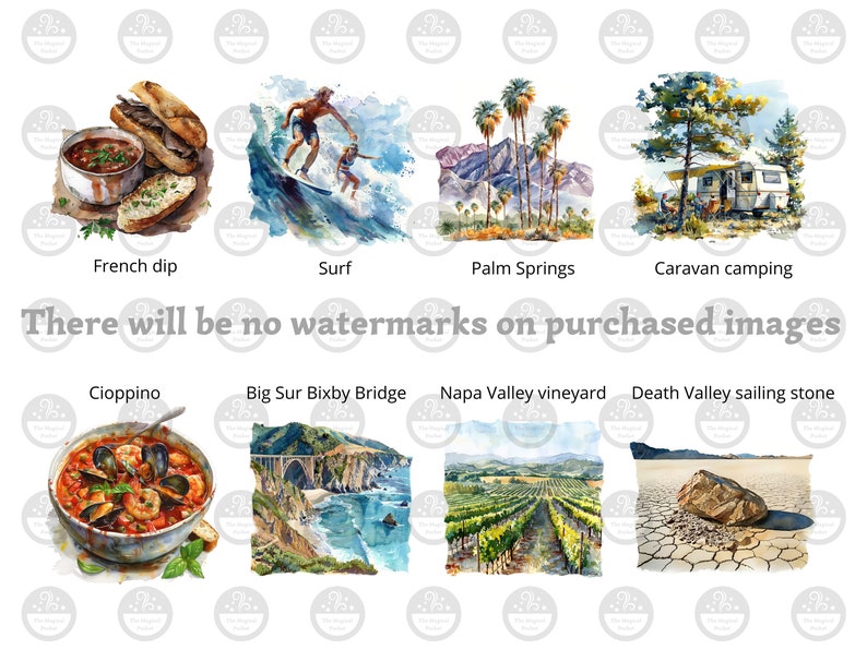 Watercolor California State Clipart Bundle, Los Angeles CA Clip Art Set ...