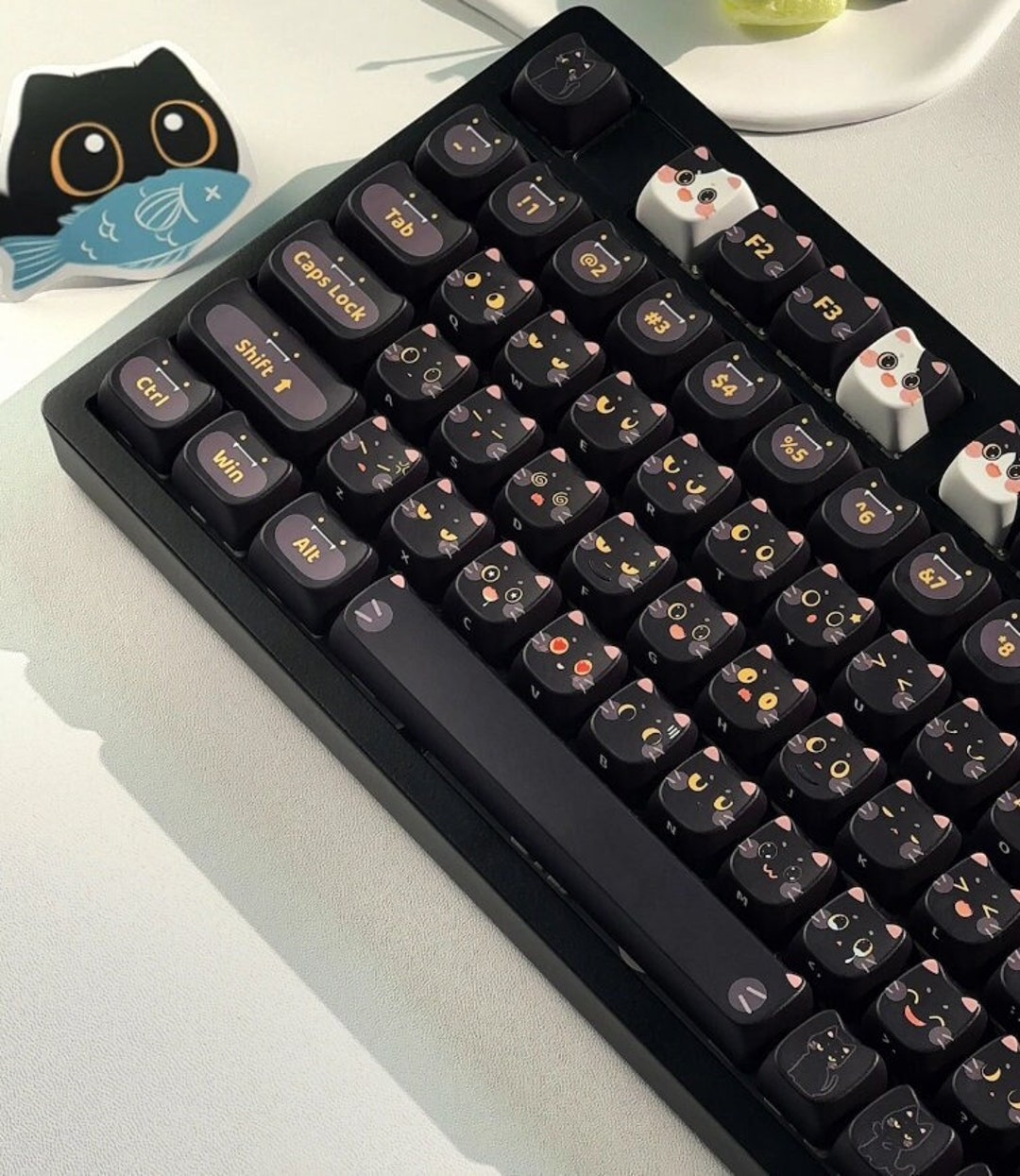 141PCS, Black Cat Milk Theme Keycap Set, Cute Keycap, PBT Keycap, Cat ...