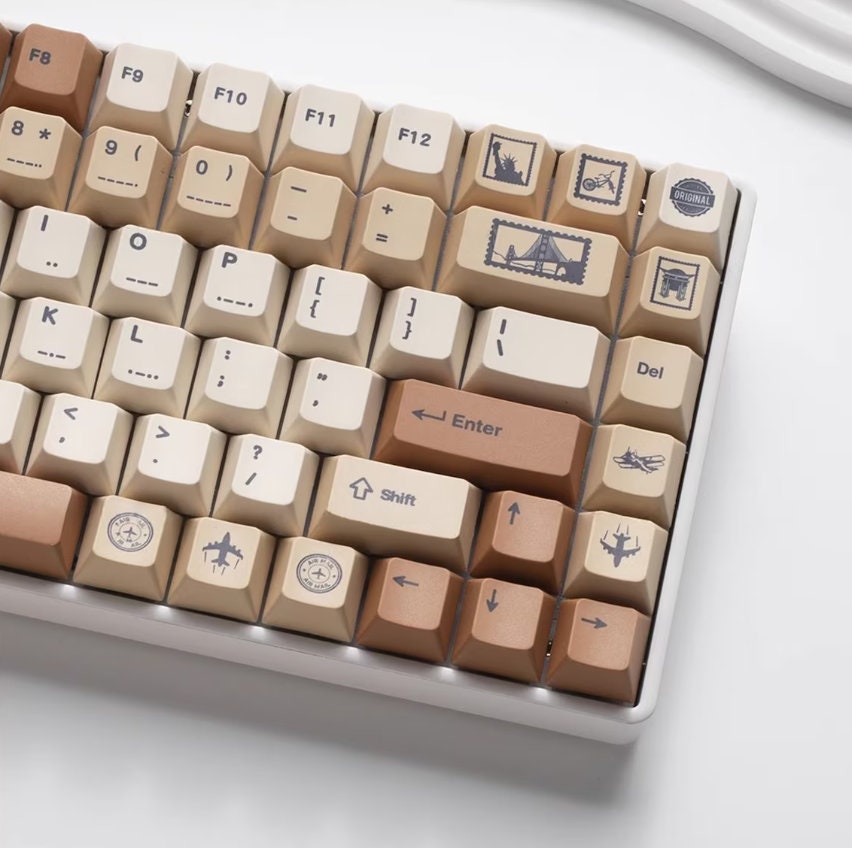 143 Keys Brown Stamp Theme Keycaps, Cherry Profile, PBT Keycaps, Full ...