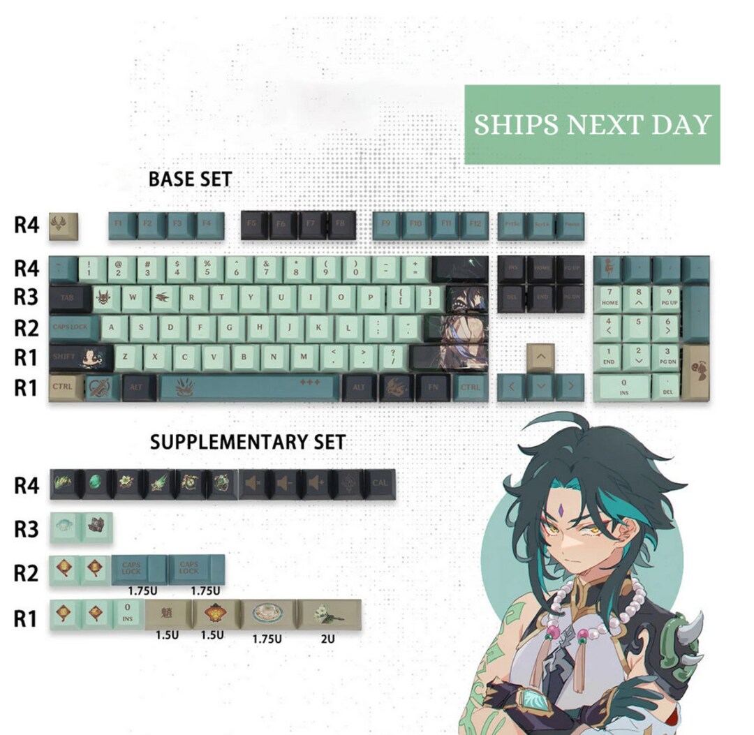 Genshin Keycap Set 128pcs PBT Genshi Theme Mechanical Keyboard Cap ...