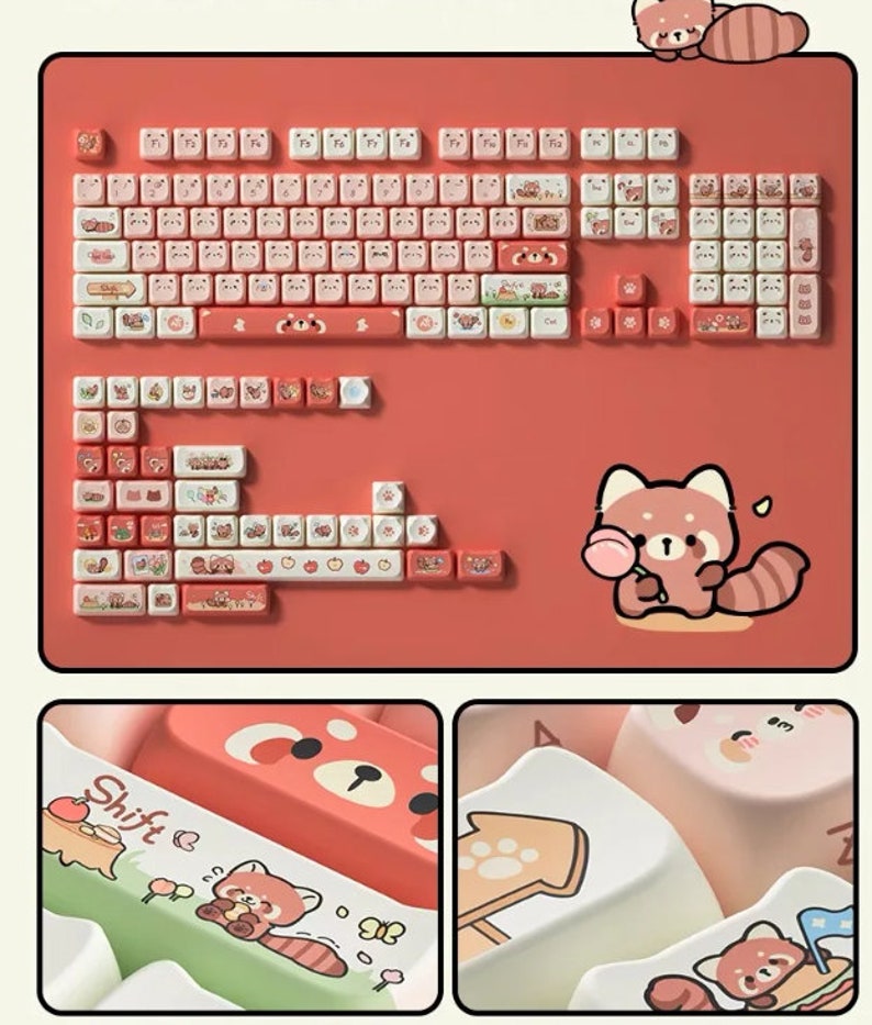 Cute Red Panda Keycap, Cute Animal Keycap Set 142PCS, MAO Keycaps, PBT ...