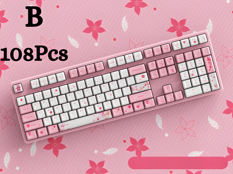 128pcs,fuji Mountain Cherry Pink Key Cap Set,cherry Blossom Key Cap Set ...