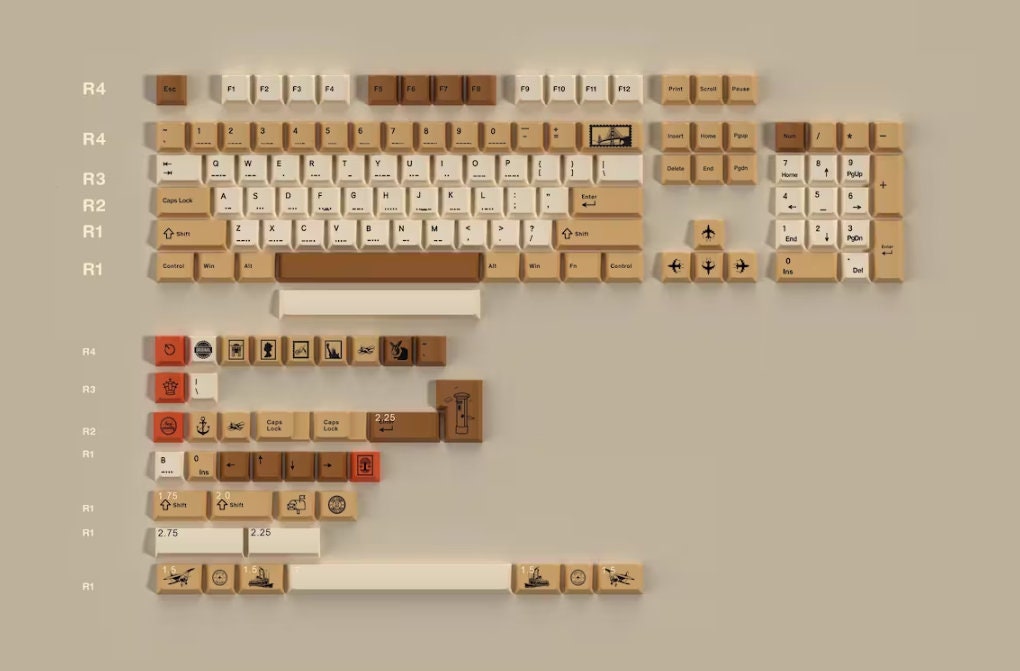 143 Keys Brown Stamp Theme Keycaps, Cherry Profile, PBT Keycaps, Full ...