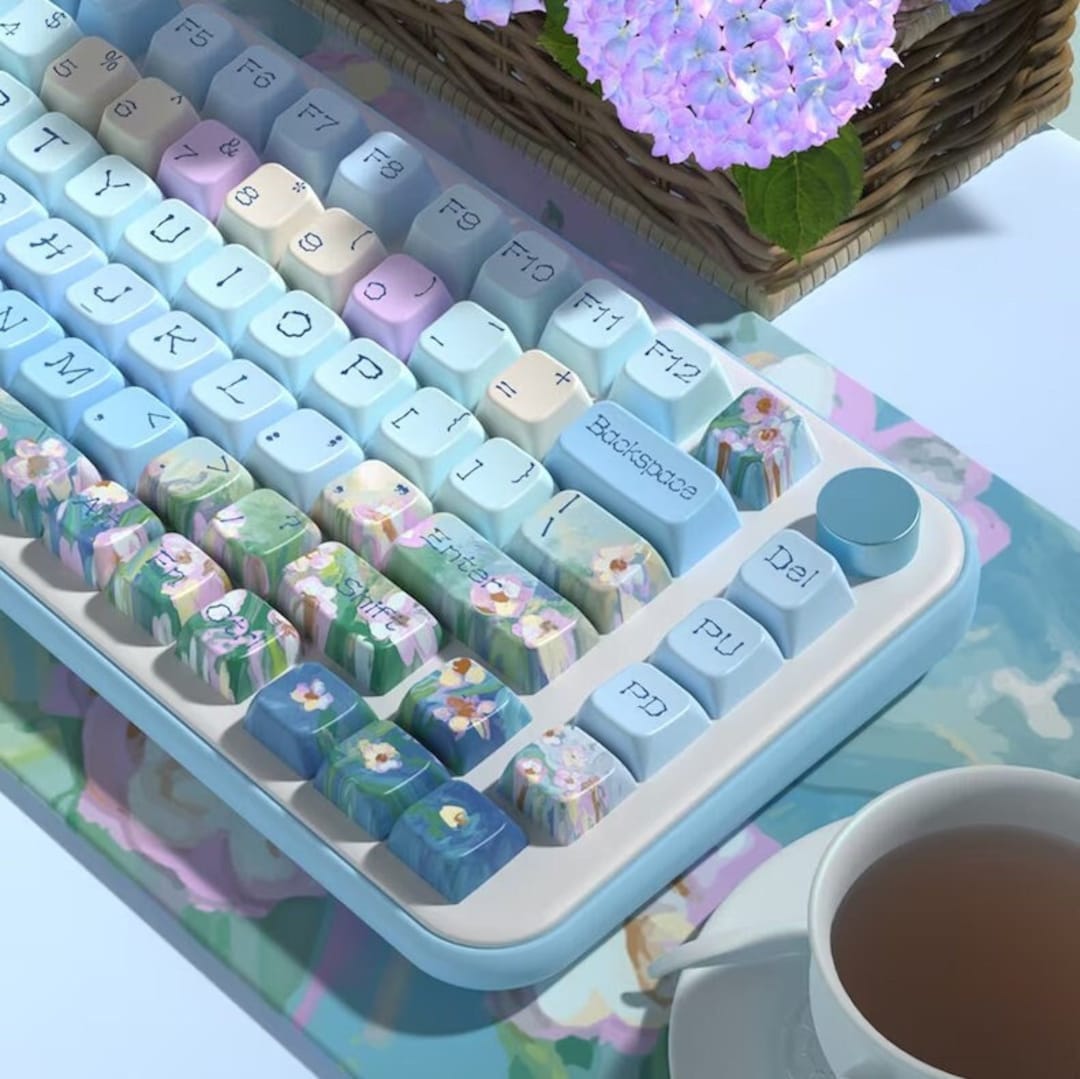 Gradient Blue Daisy Theme Keycaps Set, Blue Keycap 138PCS , Cherry ...
