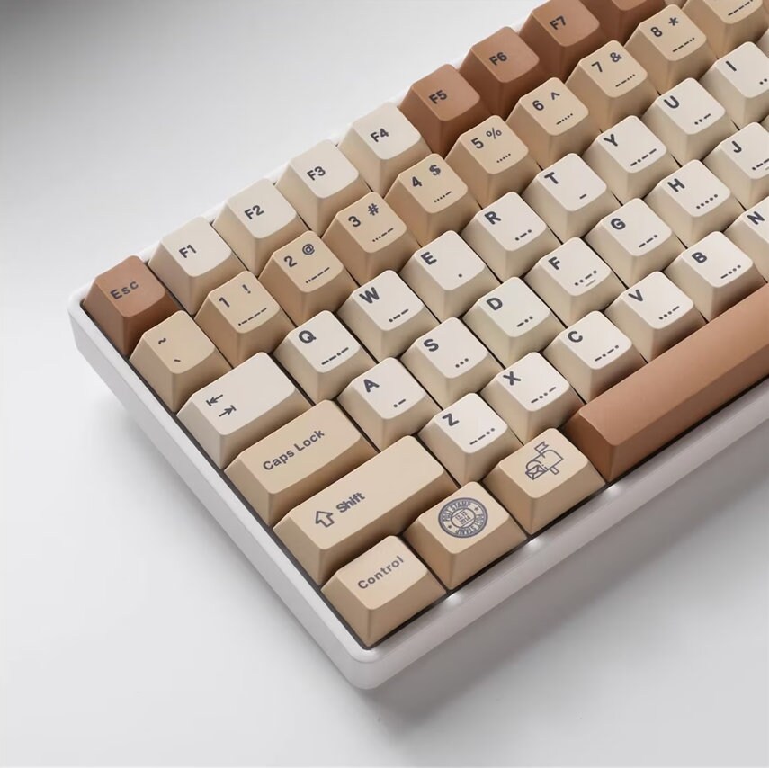 143 Keys Brown Stamp Theme Keycaps, Cherry Profile, PBT Keycaps, Full ...