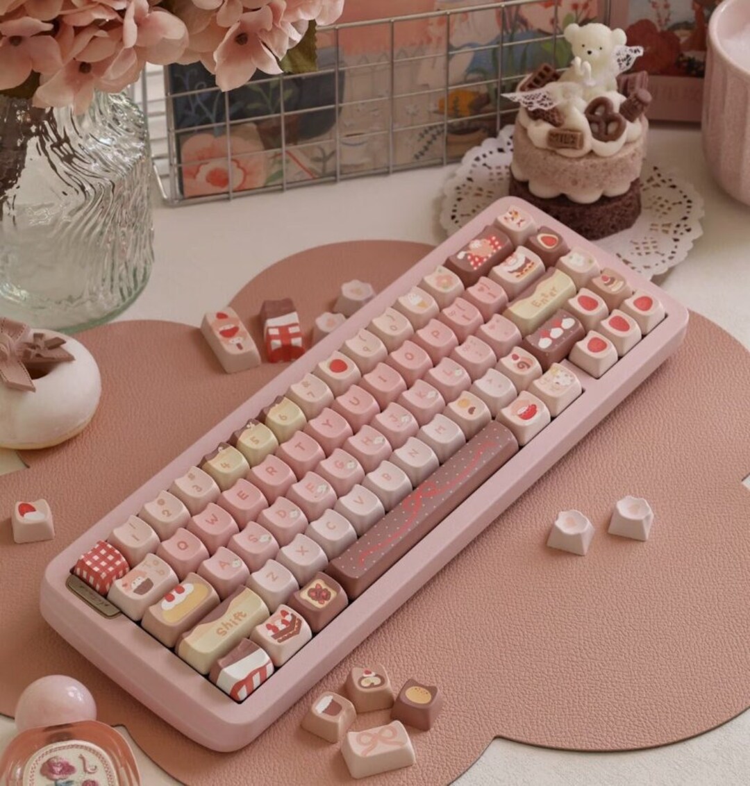Cute Strawberry Chocolate Keycap Set, Kawaii Pink Keycap, MAO Keycaps ...
