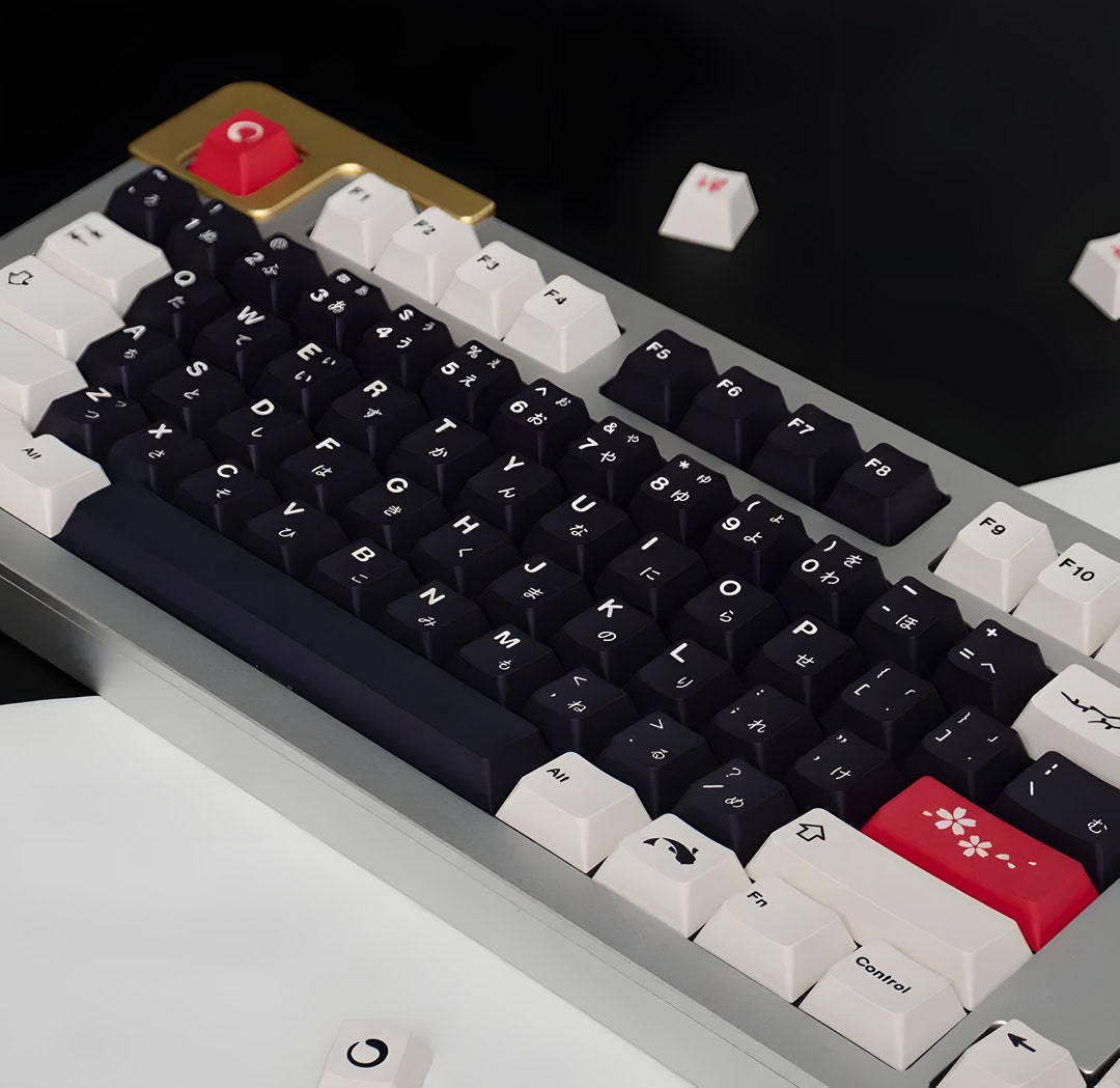 Japanese Cherry Blossom Theme Keycap Set, Black White Japanese Keycaps ...