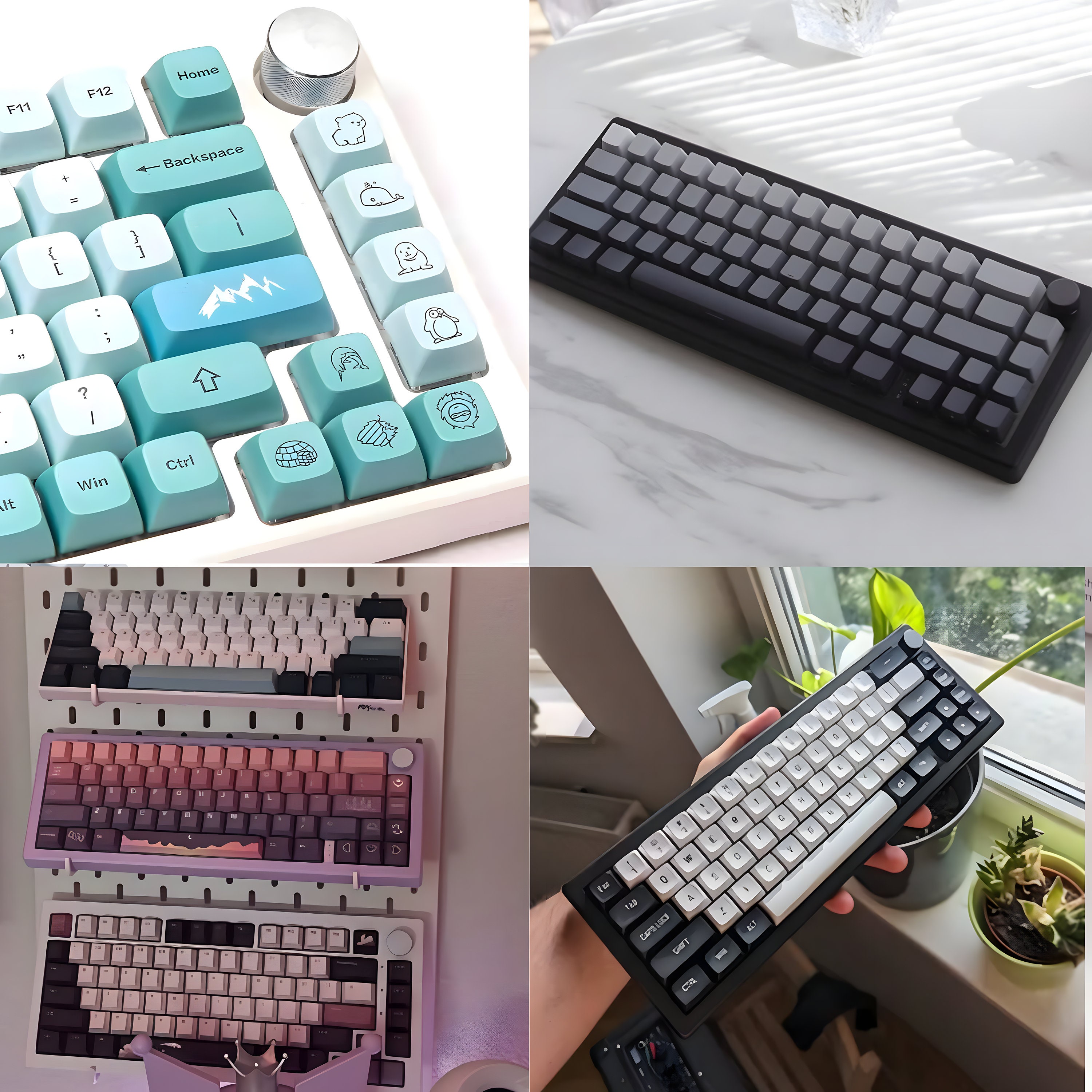 Purple Pink Green Backlit Keycap Set, Side Print, PBT Double Shot ...