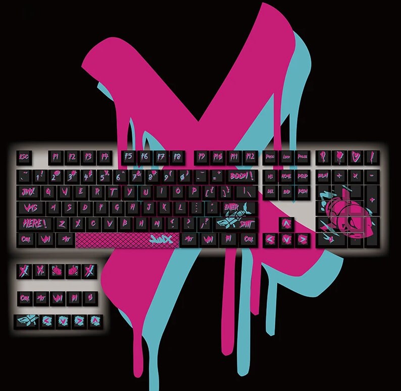 League of Legends Jinx Themed Keycap Set PBT 108 Set Cherry Profile for ...
