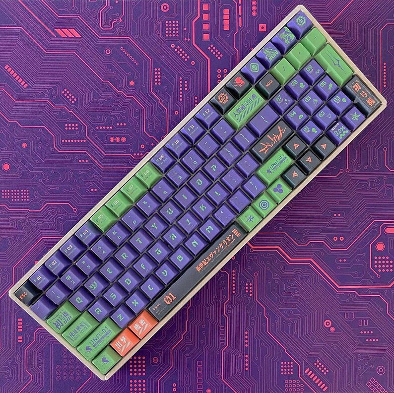 Eva Unit-01 Keycap Set, Cherry Profile, Keycaps Set 140keys, Coiled ...