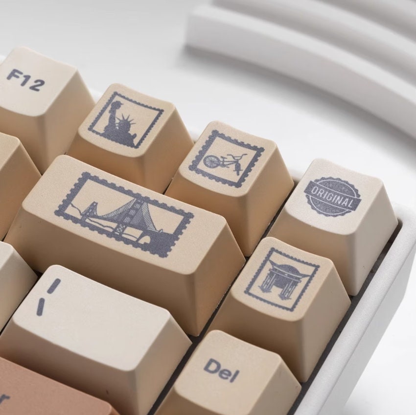 143 Keys Brown Stamp Theme Keycaps, Cherry Profile, PBT Keycaps, Full ...
