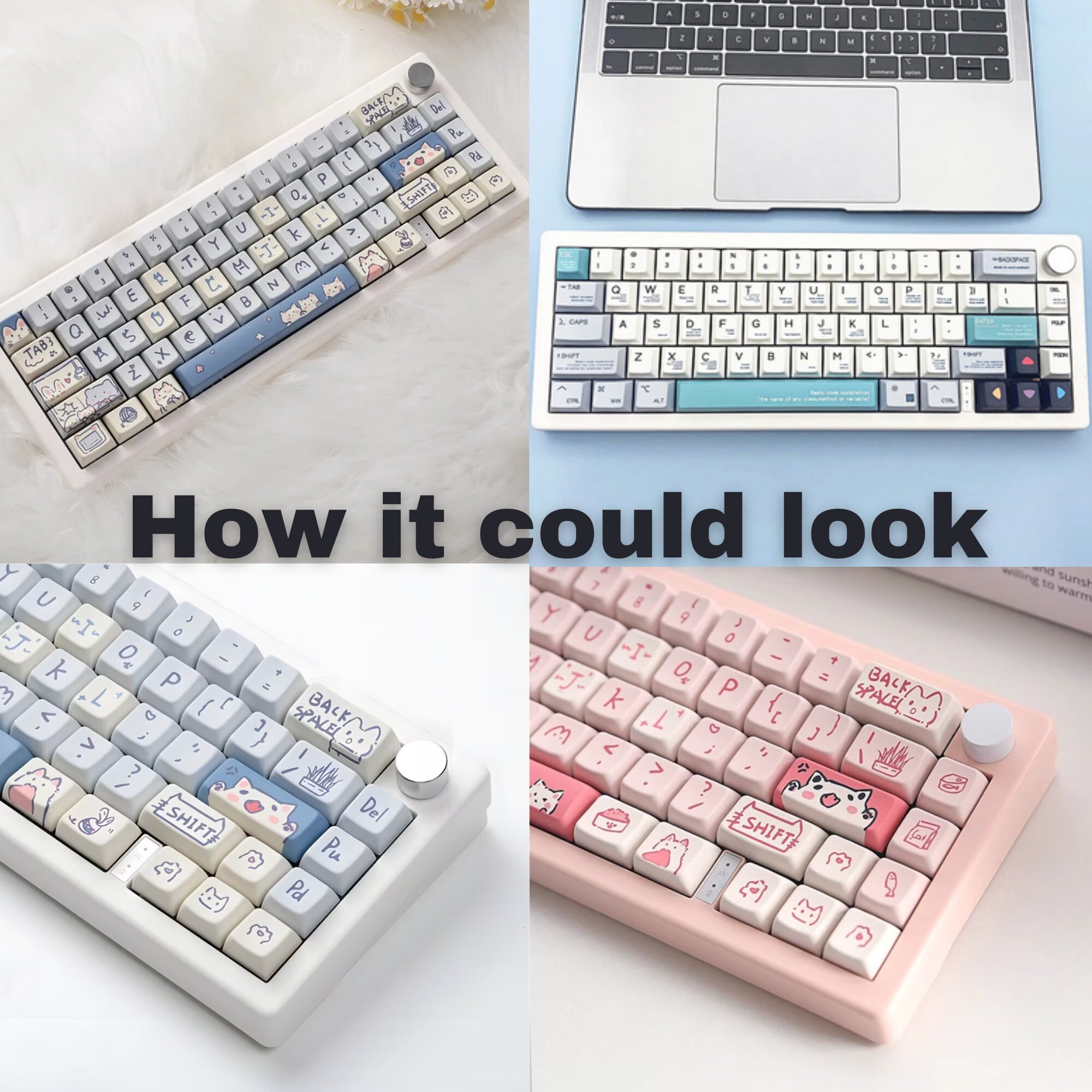 Purple Pink Green Backlit Keycap Set, Side Print, PBT Double Shot ...