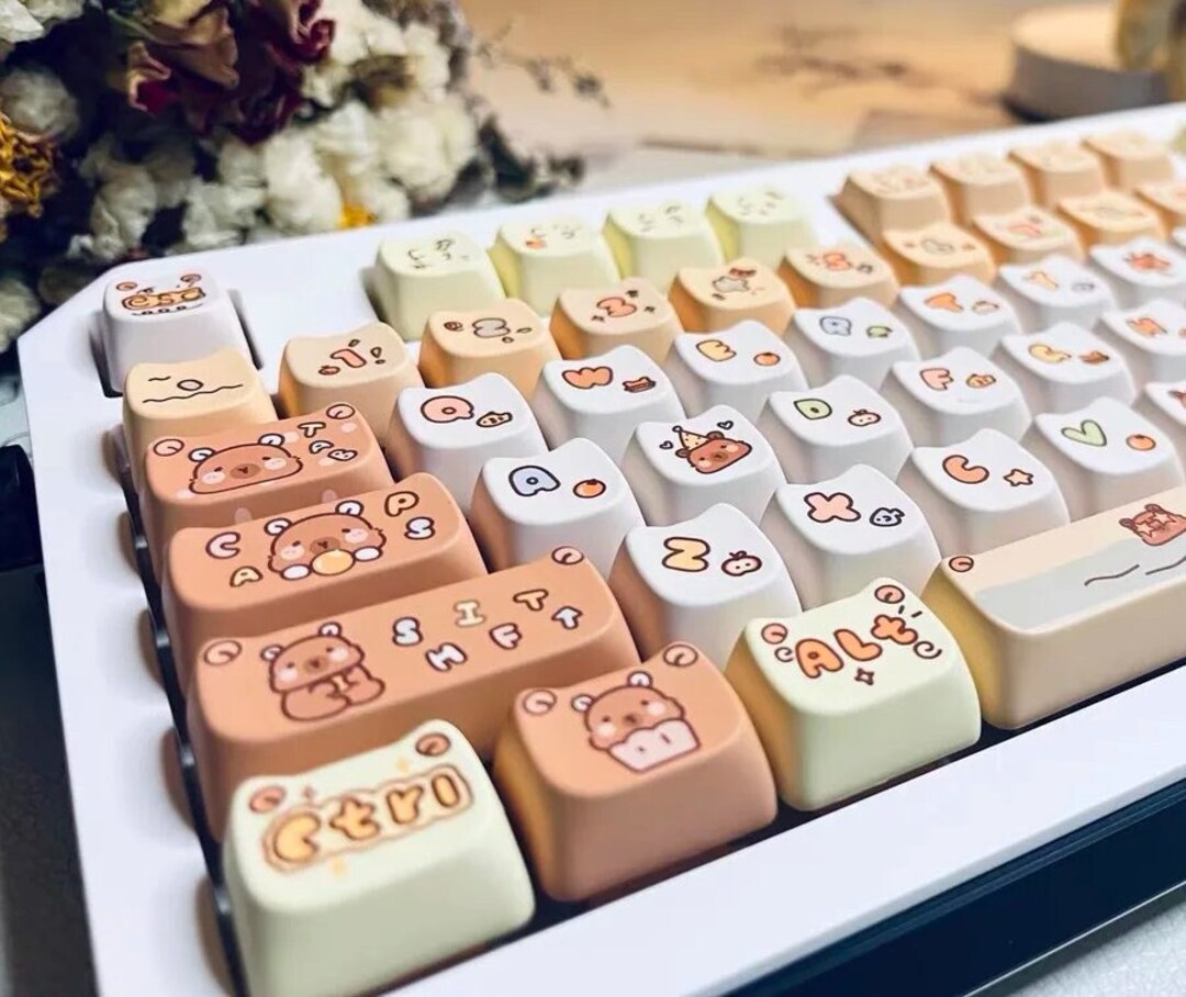 Cute Capybara Keycap Set, Cat Ears MAO Keycaps, PBT Material, Keycaps ...