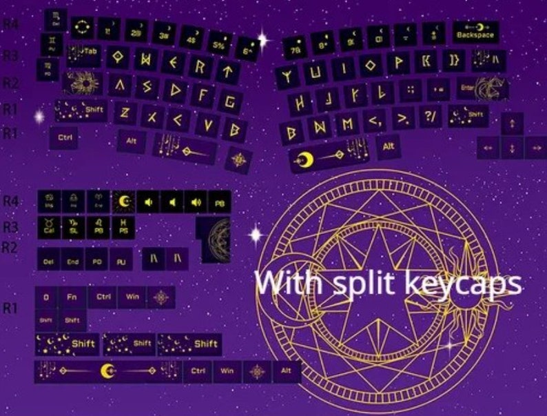 130 Key Night Sky Fantasy Theme Keycap, Side Printed Transparent ...