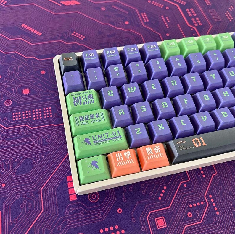 Eva Unit-01 Keycap Set, Cherry Profile, Keycaps Set 140keys, Coiled ...