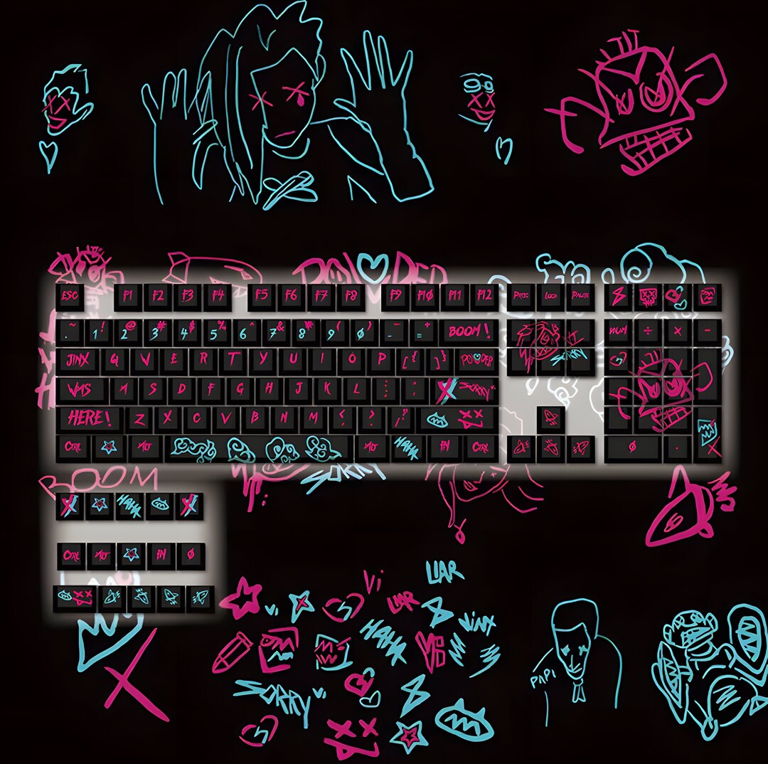 League of Legends Jinx Themed Keycap Set PBT 108 Set Cherry Profile for ...