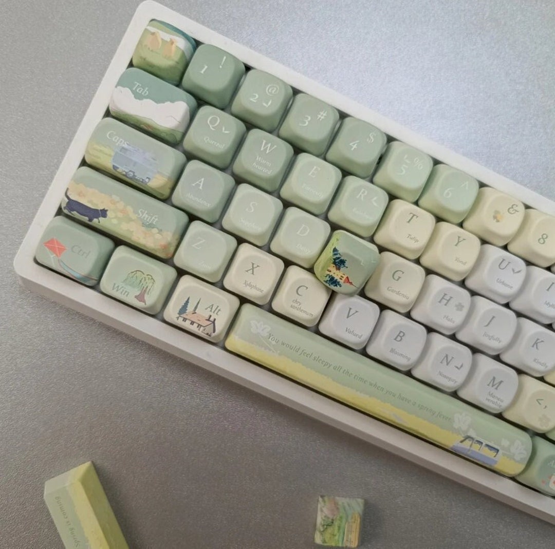 126PCS Spring Outing Theme Keycap Set, Lofi Keycaps, Green Keycap, Cute ...