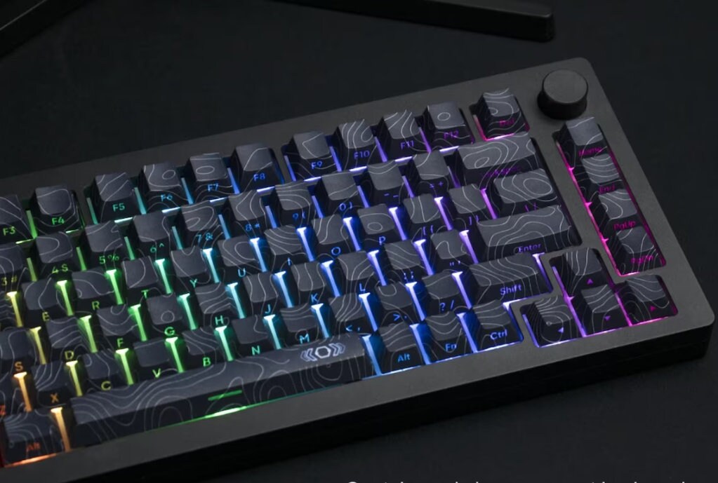 Backlit Black Contour Waves Side Print Keycap Set for Mechanical Gaming ...