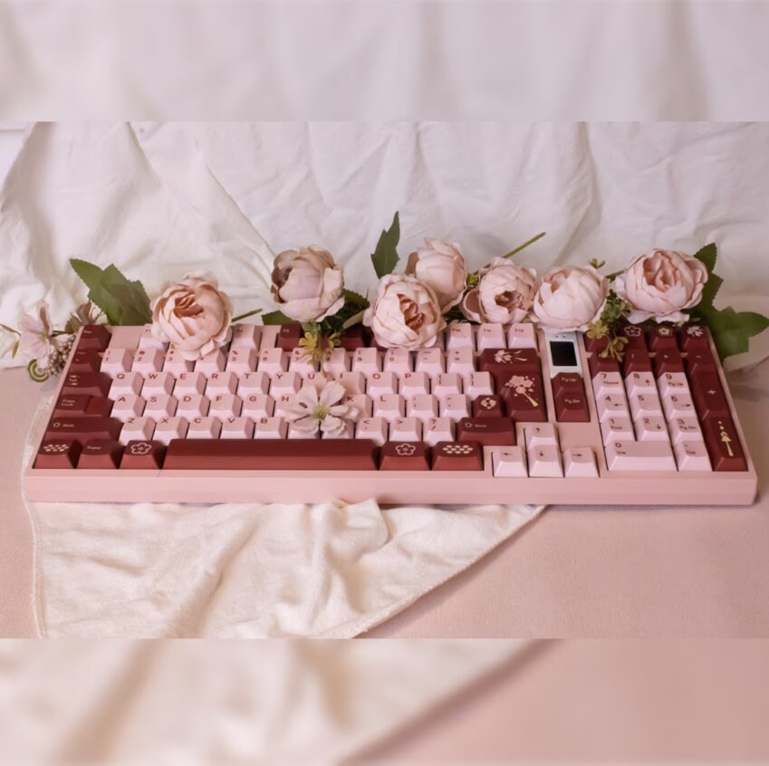 142 Pcs Spring Peach Blossom Keycap Set for Mechanical Keyboard, PBT ...