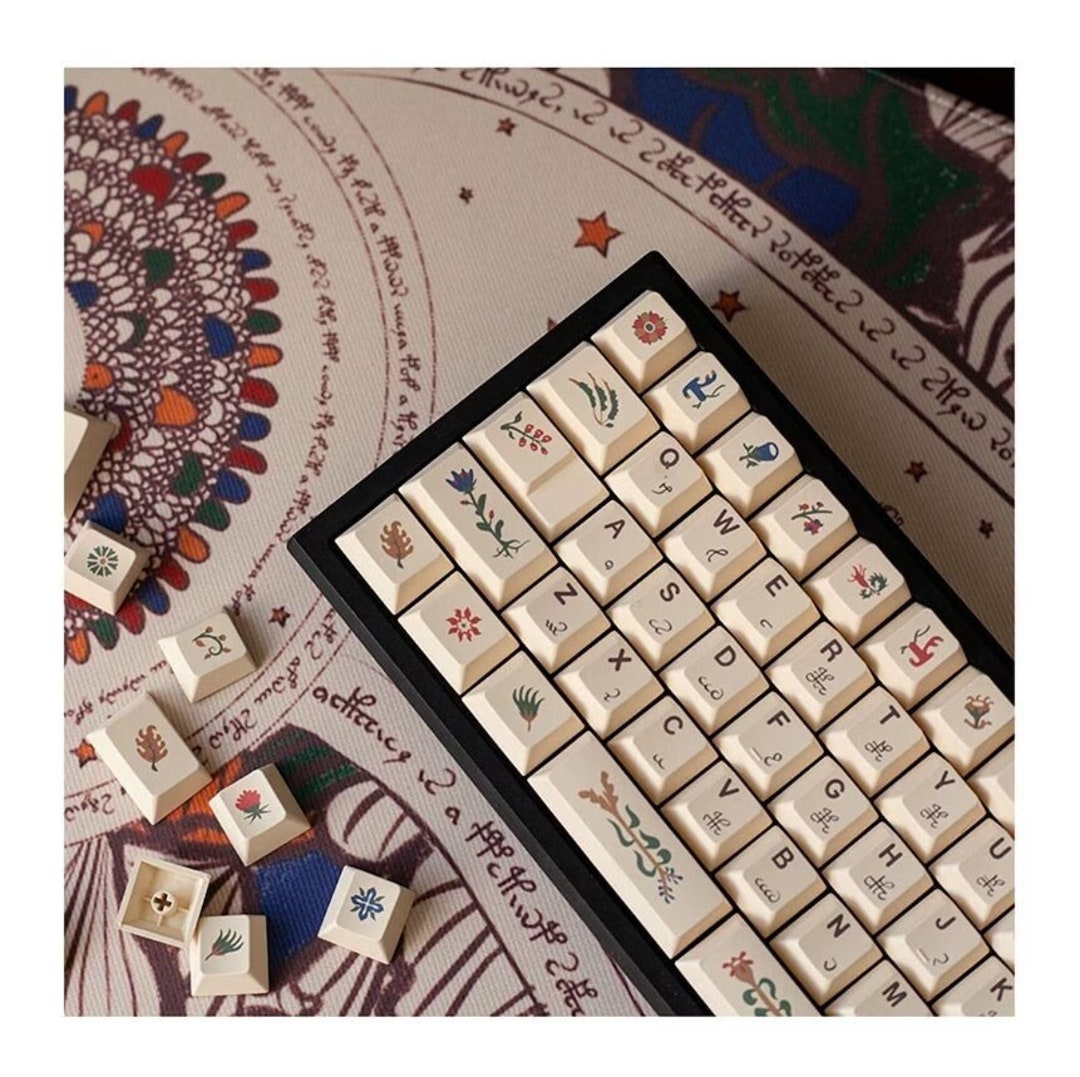Voynich Manuscript Keycap Set-135 Keys, Beige PBT Keycap Set, Hand ...