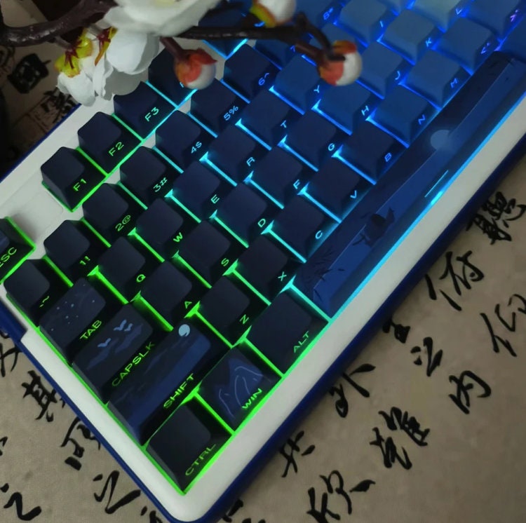 Dark Blue Moon Backlight Keycap Set, Side Print Keycaps, Cherry Profile ...