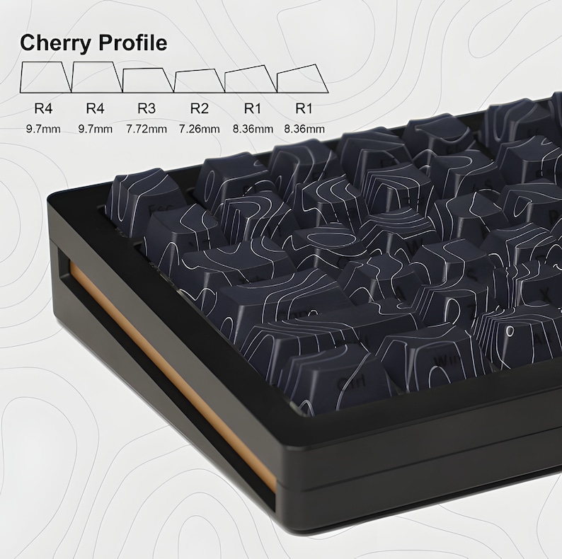 Backlit Black Contour Waves Side Print Keycap Set for Mechanical Gaming ...