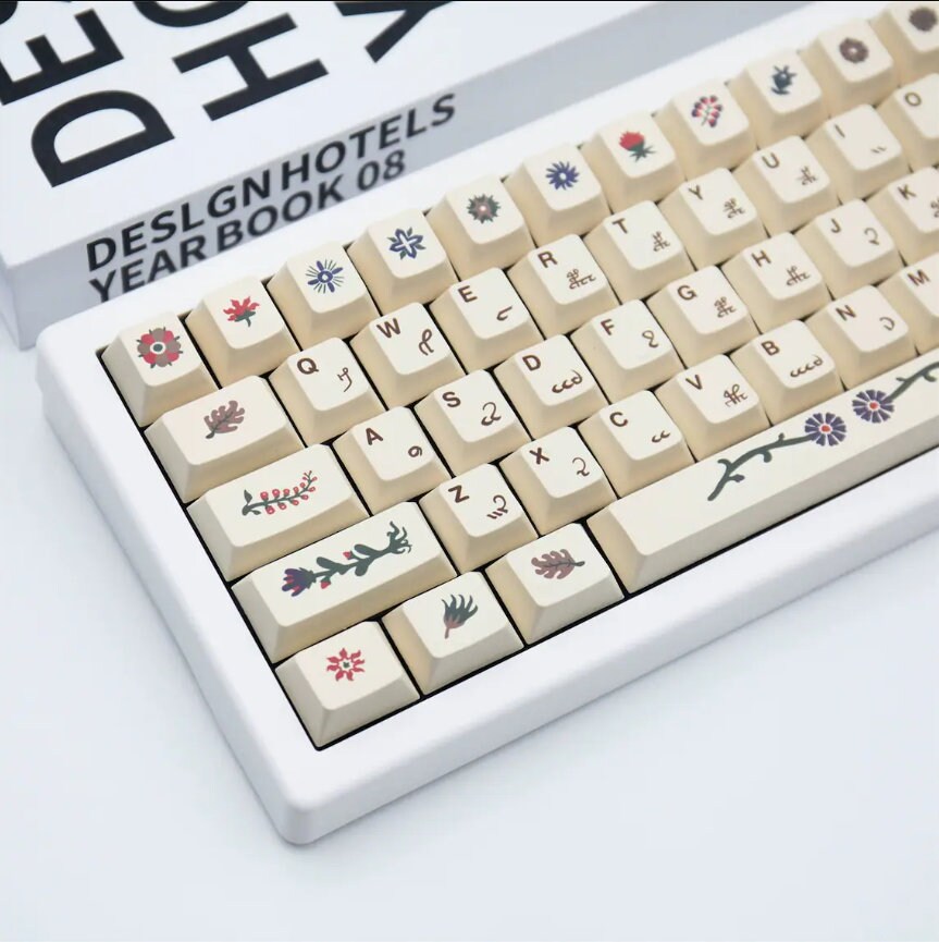 Voynich Manuscript Keycap Set-135 Keys, Beige PBT Keycap Set, Hand ...