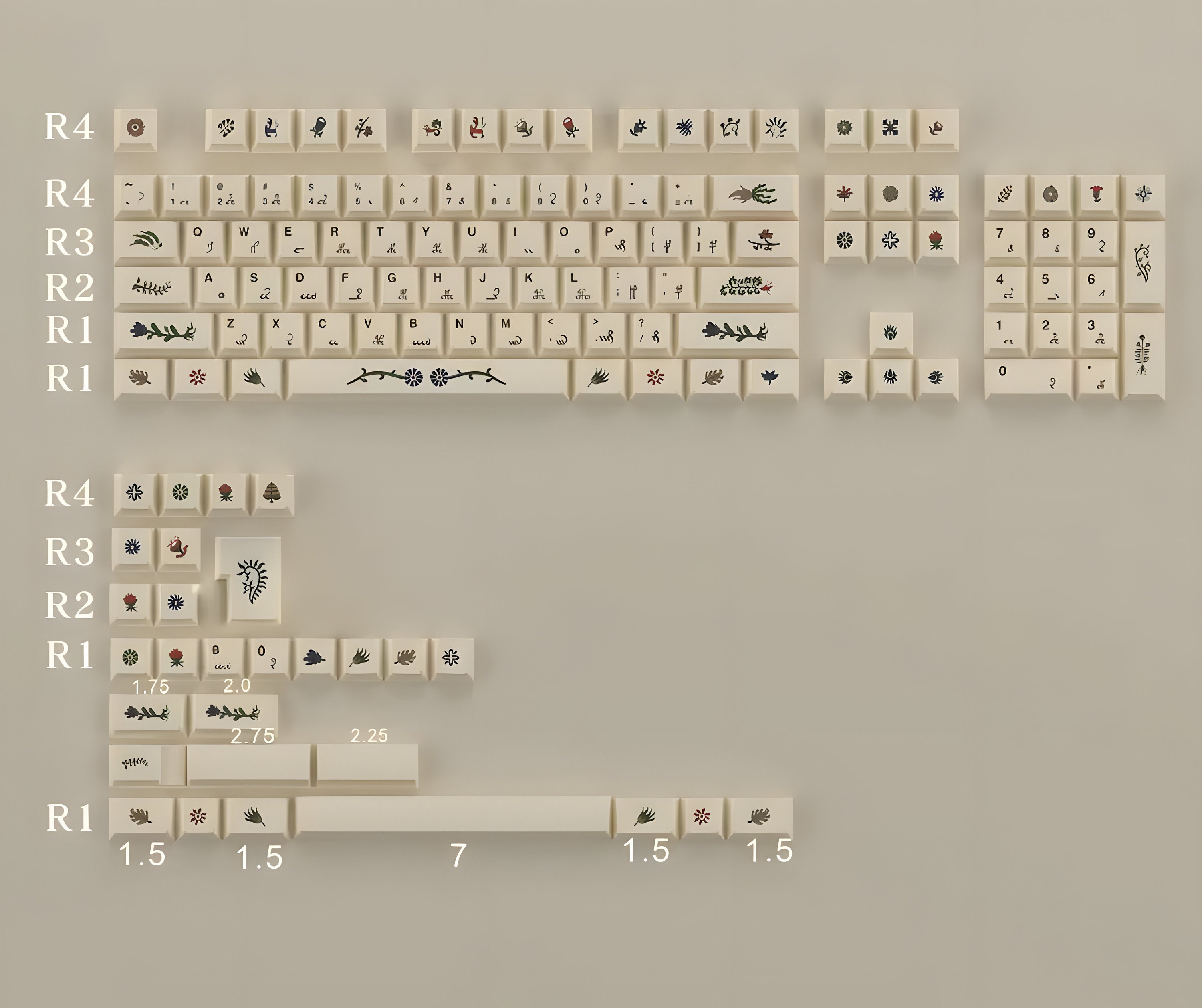 Voynich Manuscript Keycap Set-135 Keys, Beige PBT Keycap Set, Hand Painted Flowers Keycap Set ...