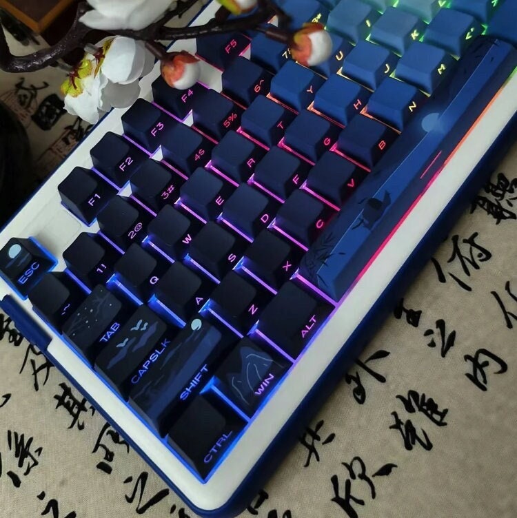 Dark Blue Moon Backlight Keycap Set, Side Print Keycaps, Cherry Profile ...