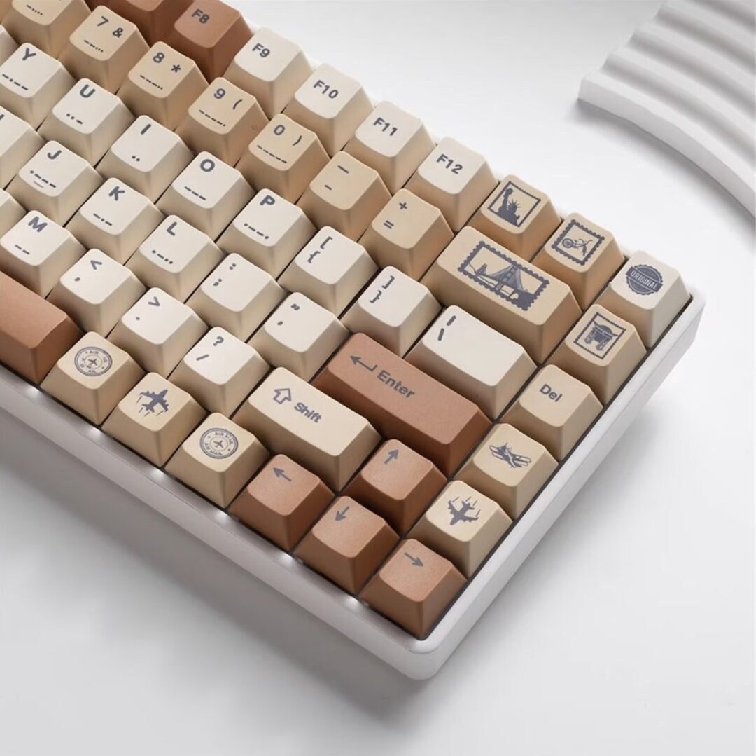 143 Keys Brown Stamp Theme Keycaps, Cherry Profile, PBT Keycaps, Full ...