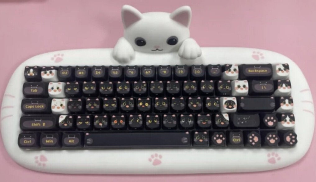 141PCS, Black Cat Milk Theme Keycap Set, Cute Keycap, PBT Keycap, Cat ...