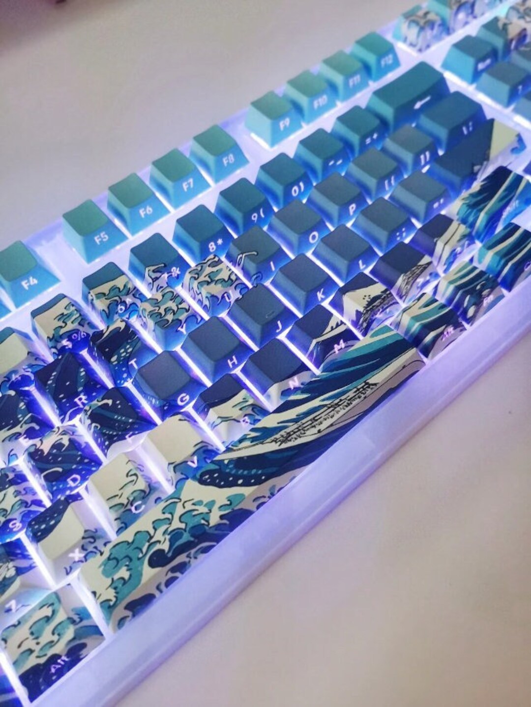 Great Wave Keycap Set, Side Print Keycap, Backlit Keycap, PBT Keycap ...