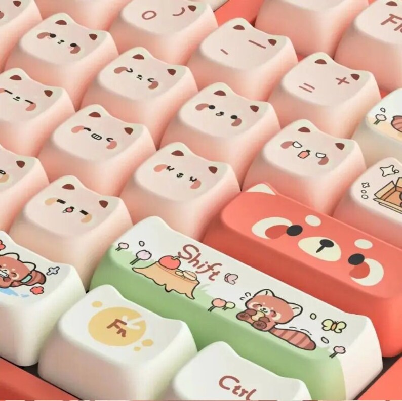 Cute Red Panda Keycap, Cute Animal Keycap Set 142PCS, MAO Keycaps, PBT ...