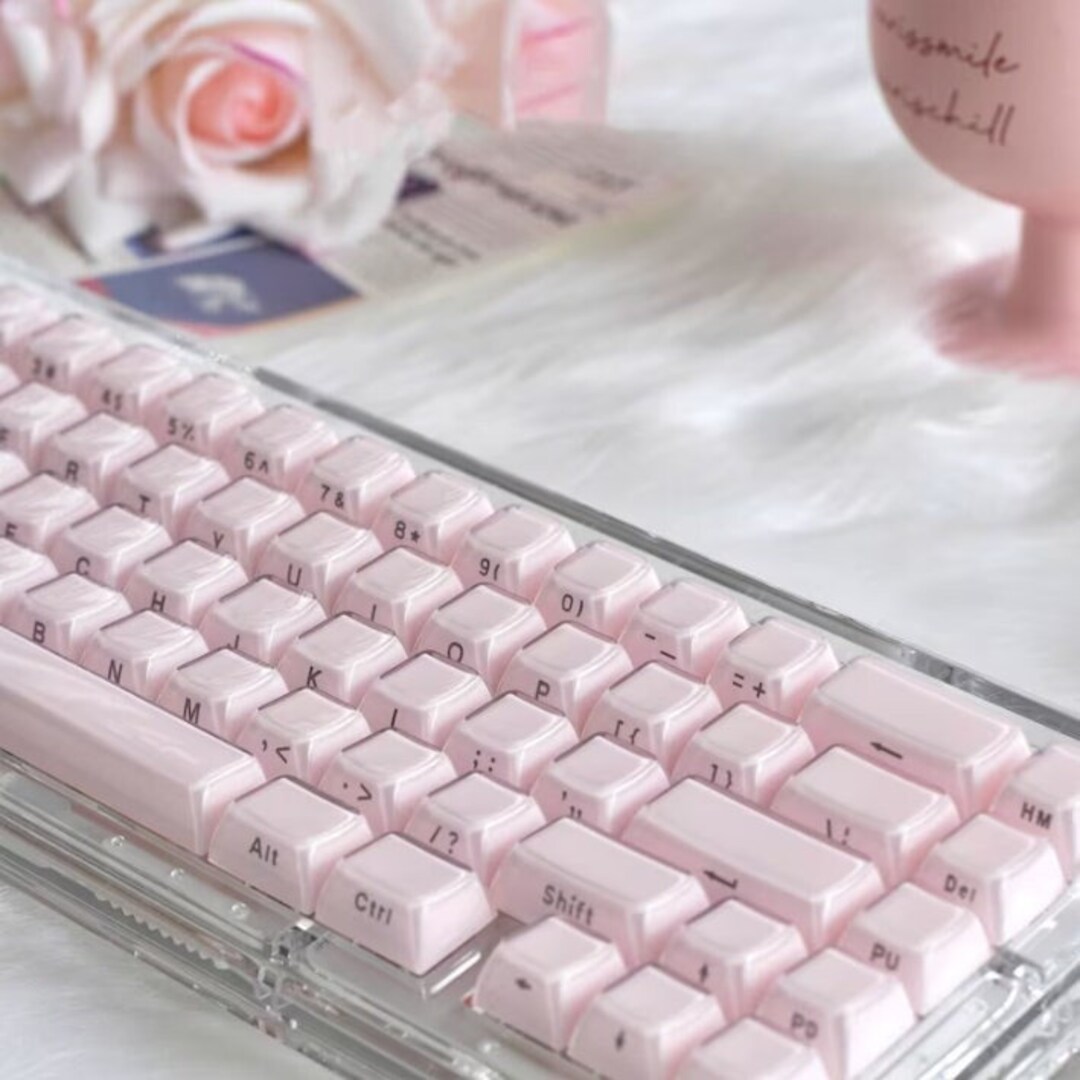 113PCS Cute Jelly Backlit Keycaps Set, Pink White OEM Profile ABS ...