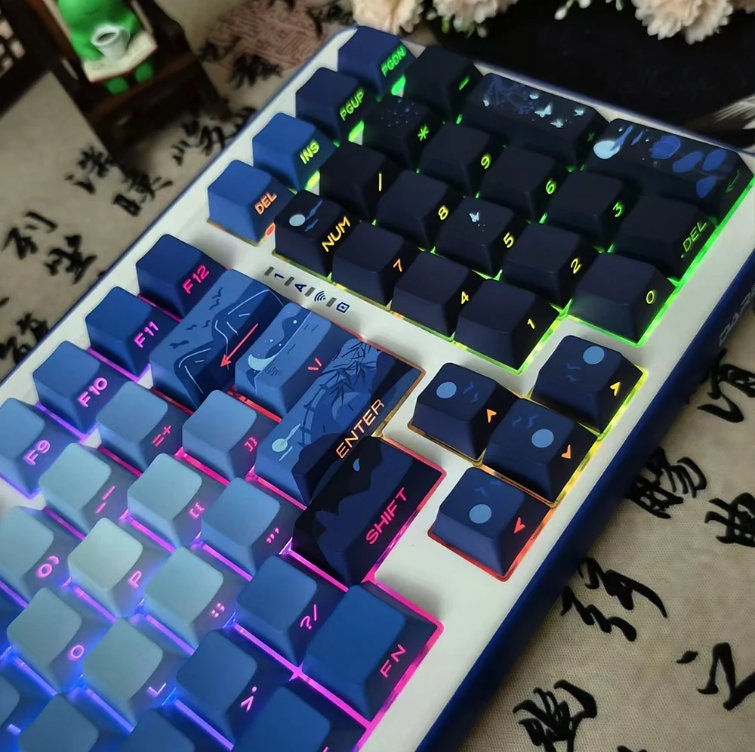Dark Blue Moon Backlight Keycap Set, Side Print Keycaps, Cherry Profile ...