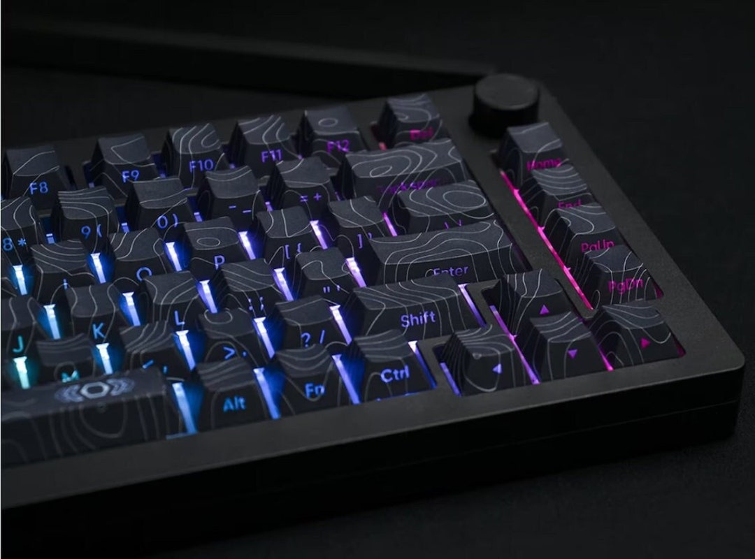 Backlit Black Contour Waves Side Print Keycap Set for Mechanical Gaming ...