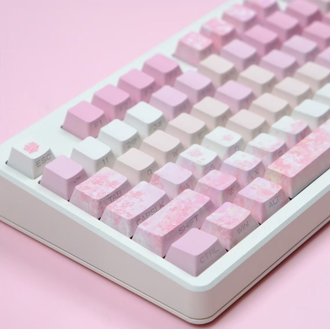 120PCS Pink Sakura Theme Keycaps Set, Top Side Print Translucent Keycap ...