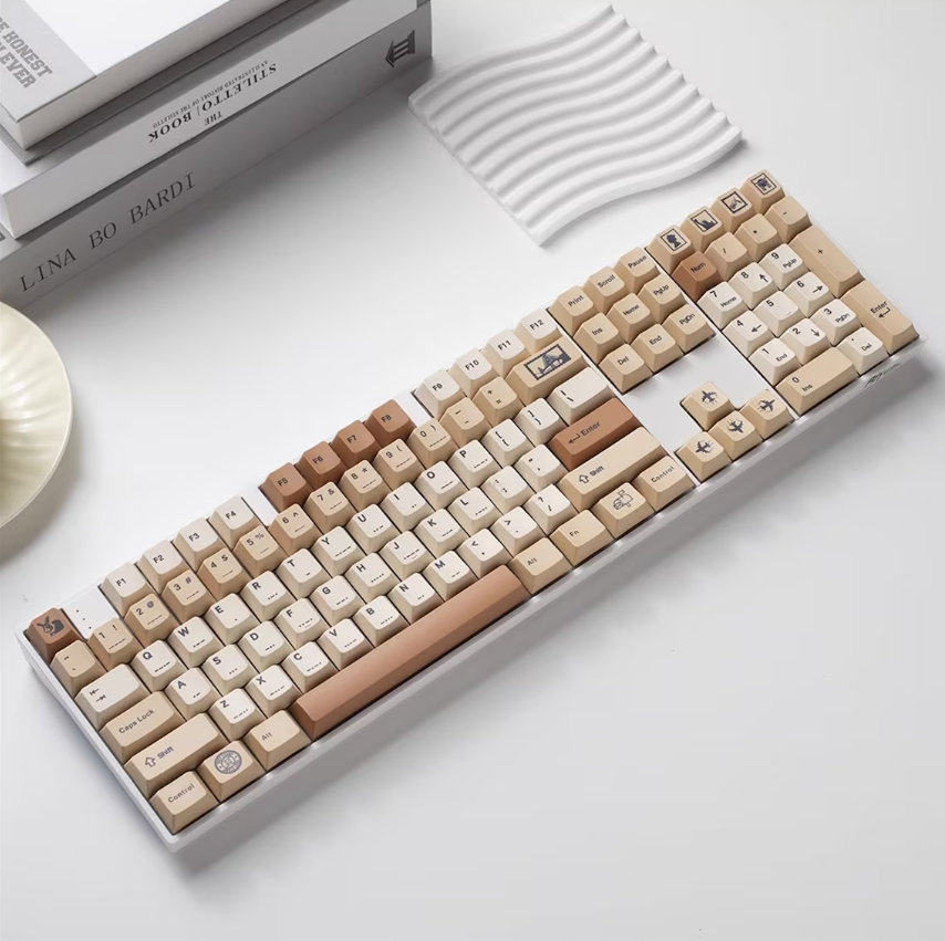 143 Keys Brown Stamp Theme Keycaps, Cherry Profile, PBT Keycaps, Full ...
