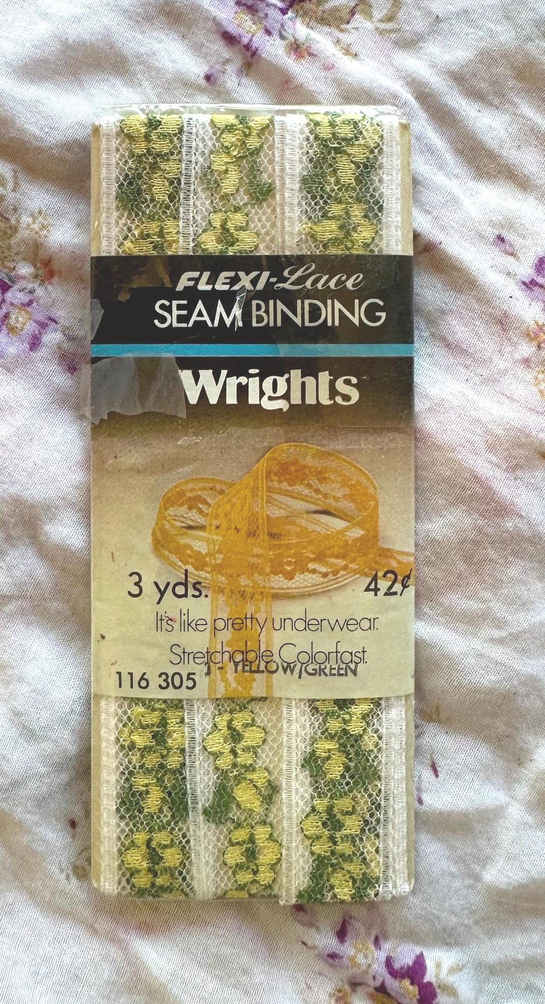 Vintage Wrights Flexi-lace Seam Bindingr Yellow Green NOS 3 Yd Unopened ...