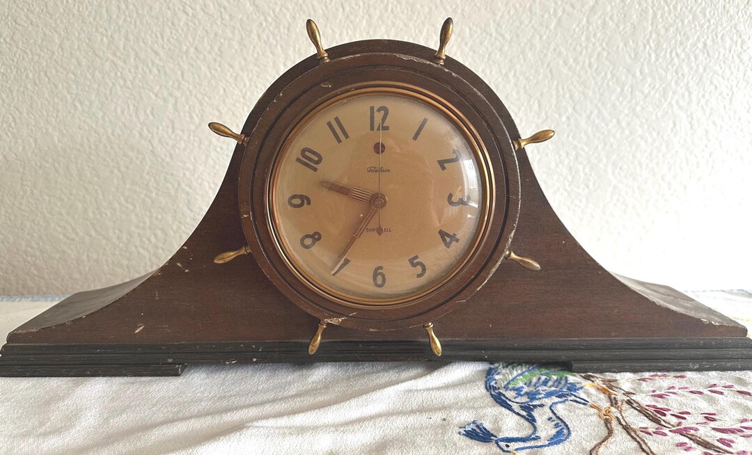 Vtg Nautical Ships Bell Mantle Clock, Needs Repair, Warren Telechron ...