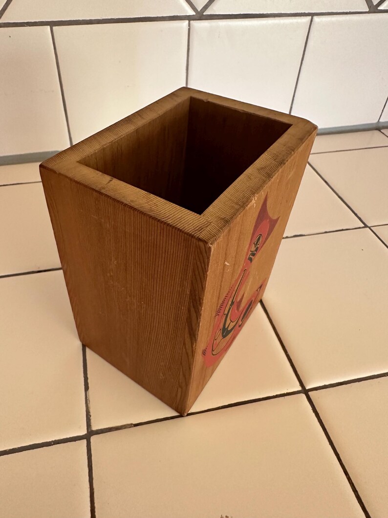 Skagit Tribe Art on Cedar Box, Salmon Wooden Pencil Cup, Upper Skagit ...